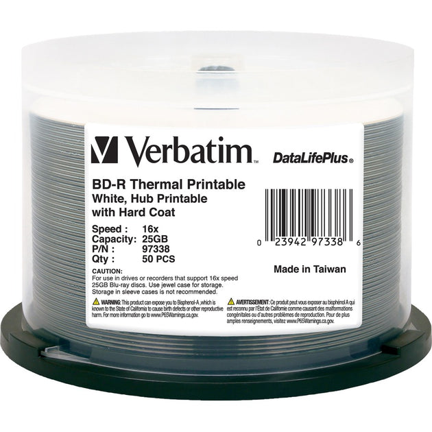 Verbatim BD-R 25GB 6X DataLifePlus White Thermal Printable, Hub Printa ...