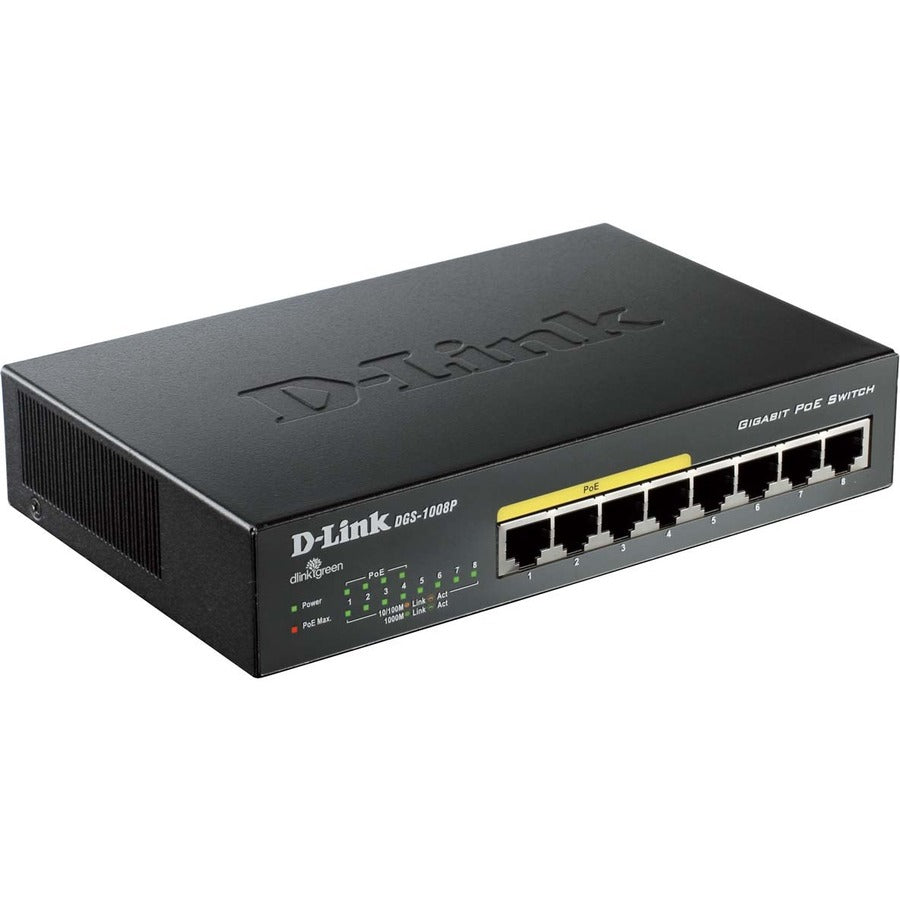 D-Link DGS-1008P 8-Port Gigabit Unmanaged Desktop Switch with 4 PoE Po ...