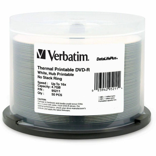 Verbatim DVD-R 4.7GB 16X DataLifePlus White Thermal Printable, Hub Pri ...