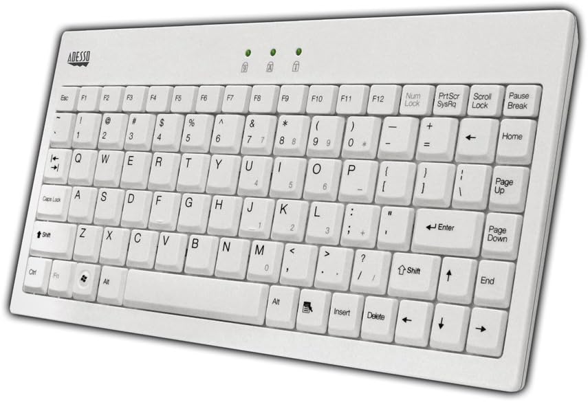 White USB-PS/2 Combo Mini Keyboard with LEDs for Caps, Num and Scroll ...