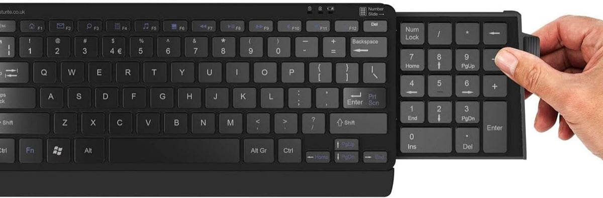 Posturite Number Slide Compact Keyboard w/ Retractable Number Pad, Blu ...